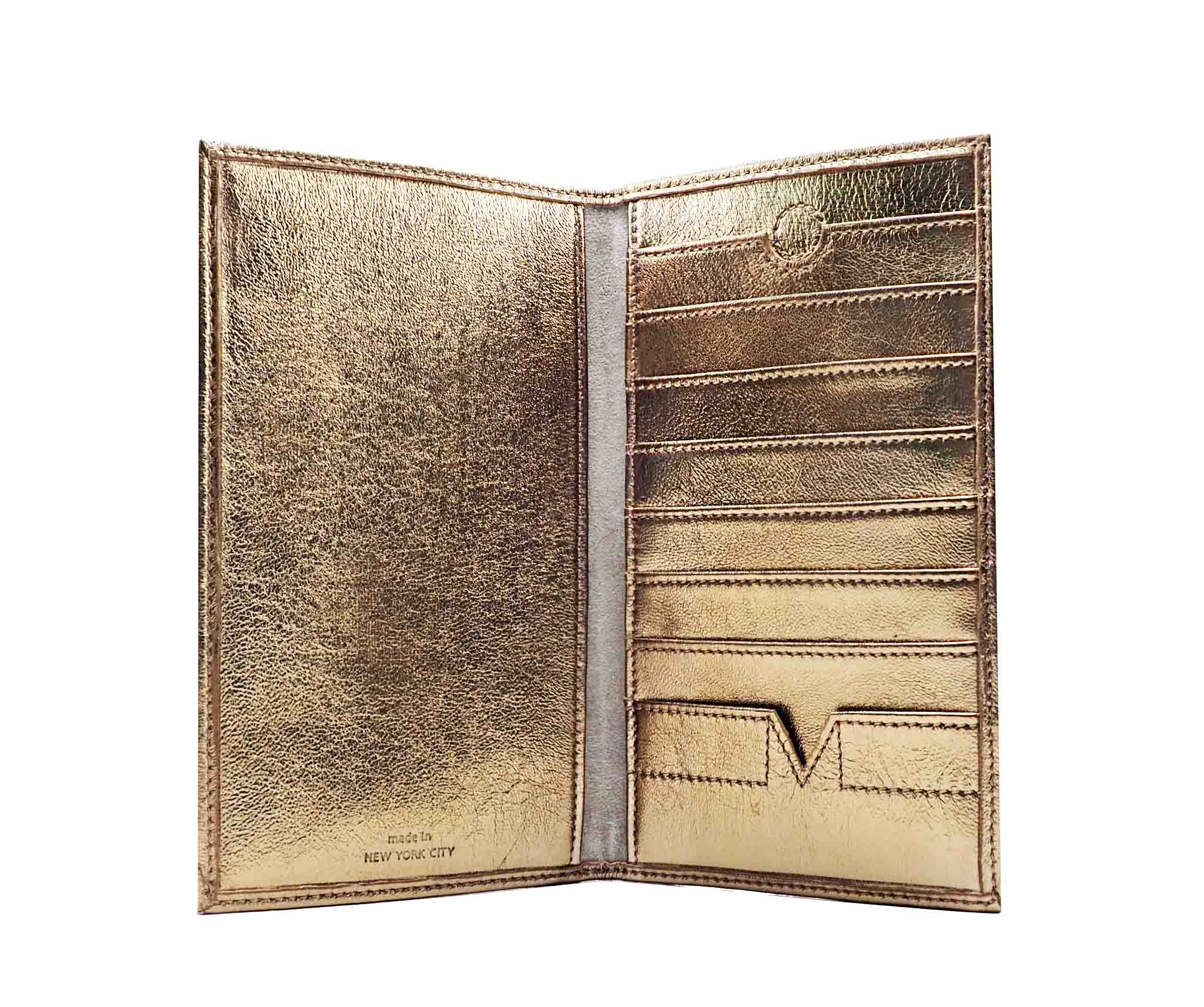 Folded Long Wallet in Gold Pixel Leather – OM NYC